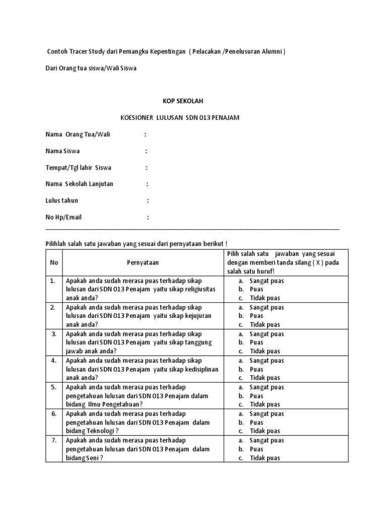 Contoh Tracer Study Pemangku Kepentingan | PDF