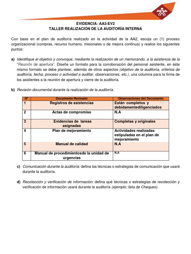 Formato Evidencia AA3 Ev2 Taller | PDF | Auditoría