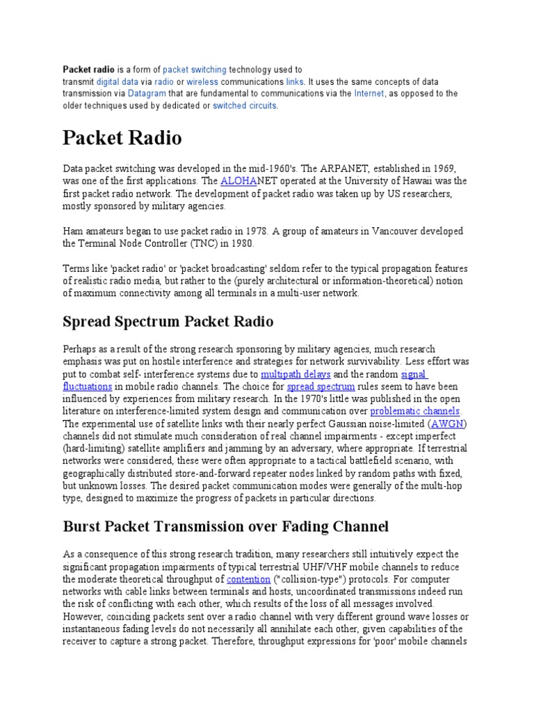 Packet Radio | PDF | Radio | Packet Switching