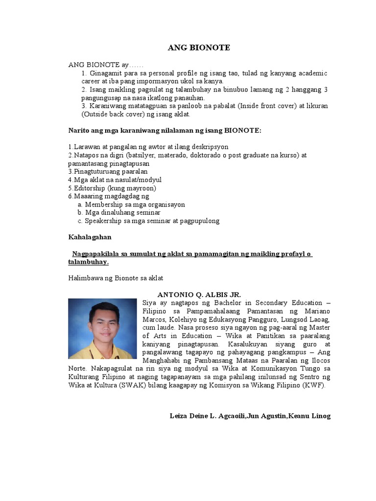 Ang Bionote | PDF