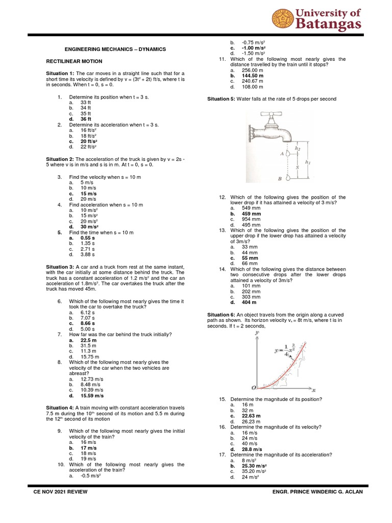 Dynamics Problem Set November 2021 Review | PDF | Acceleration | Velocity