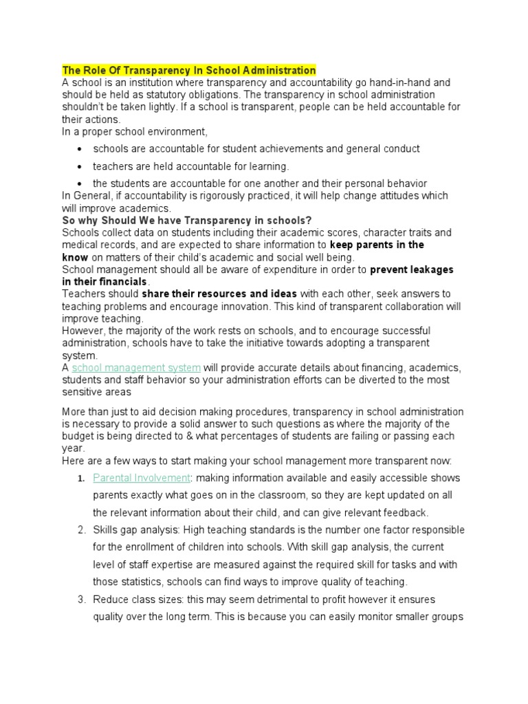 The Role of Transparency in School Administration | PDF | Leadership ...