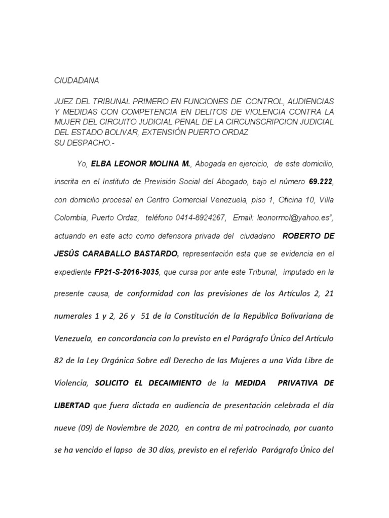 Decaimiento de Medida Privativa Roberto Caraballo | PDF