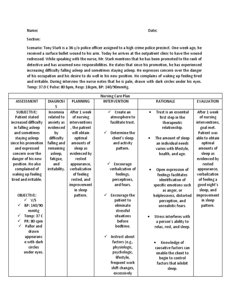 Tony Stark NCP | PDF | Sleep | Feeling