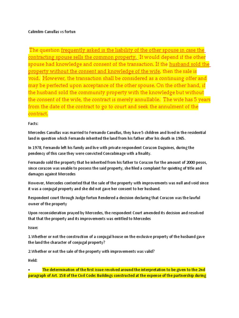 Calimlim-Canullas Vs Judge Fortune, Corazon Daguines | PDF | Marriage | Property