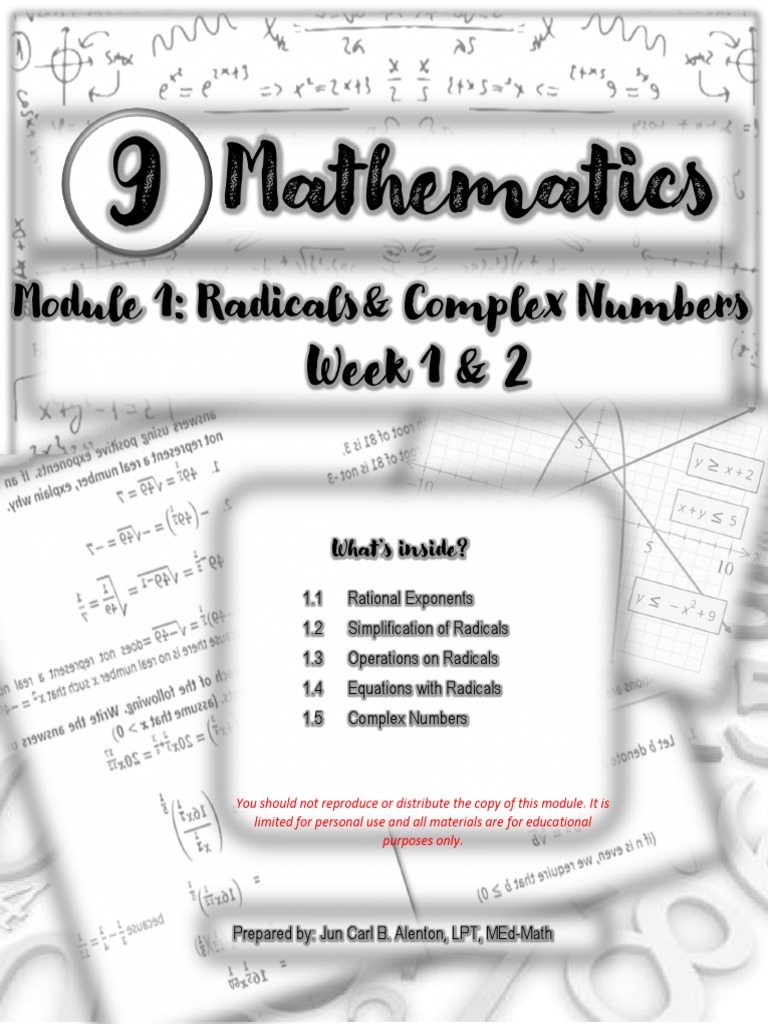 Grade 9 Week 1 and Week 2 Radicals and Complex Numbers | PDF | Square Root | Exponentiation