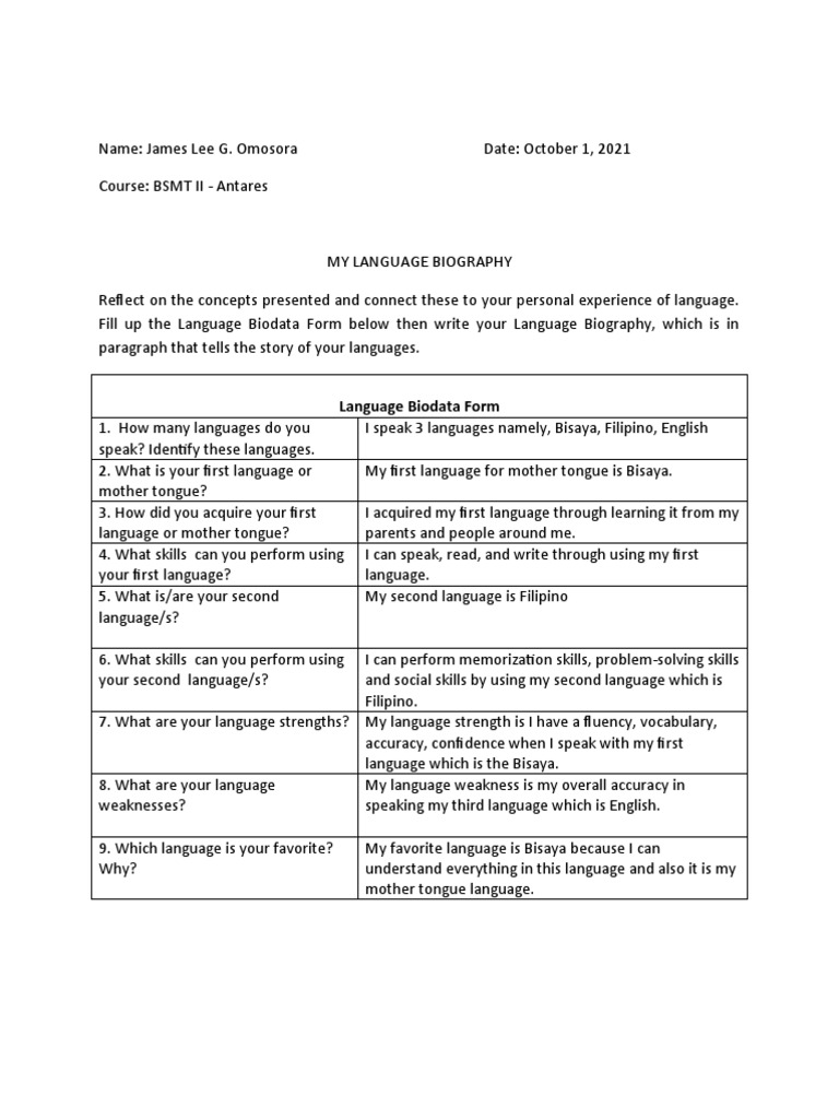 Language Biography Final | PDF | Cognition | Linguistics