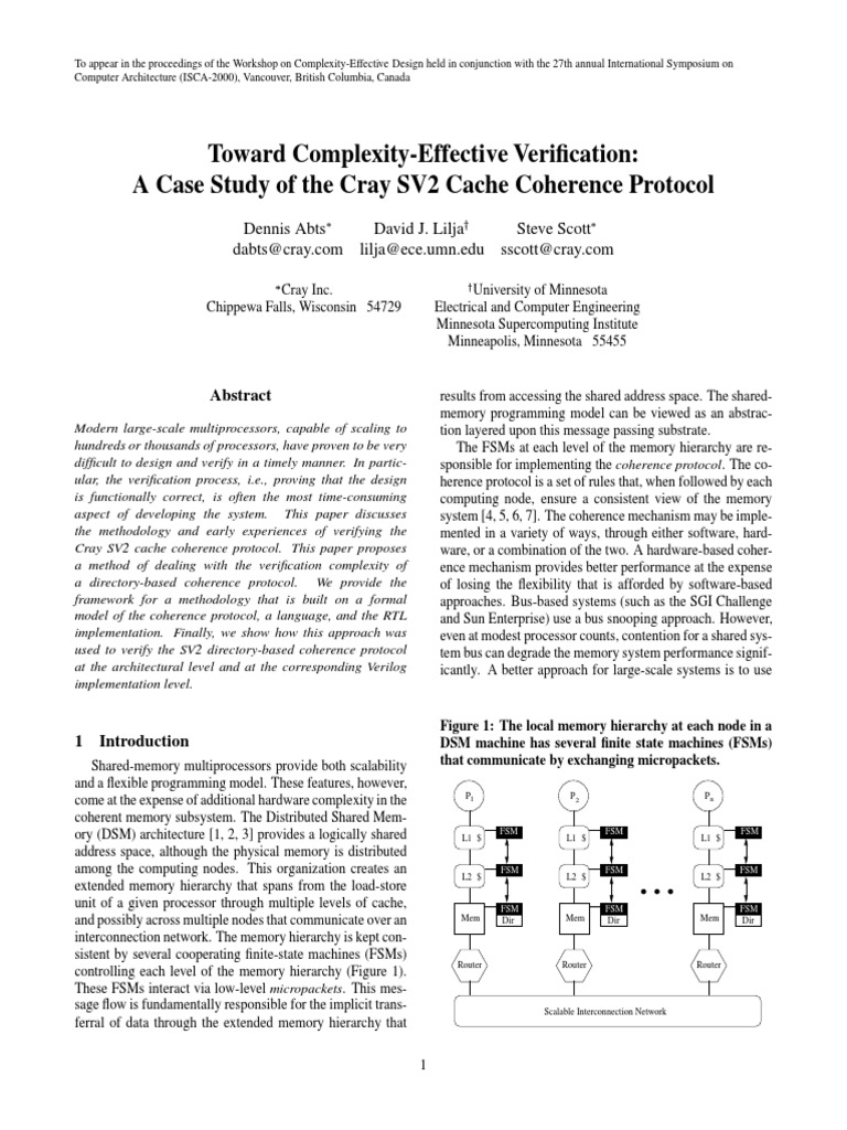 Toward Complexity-Effective Verification: A Case Study of The Cray SV2 Cache Coherence Protocol ...