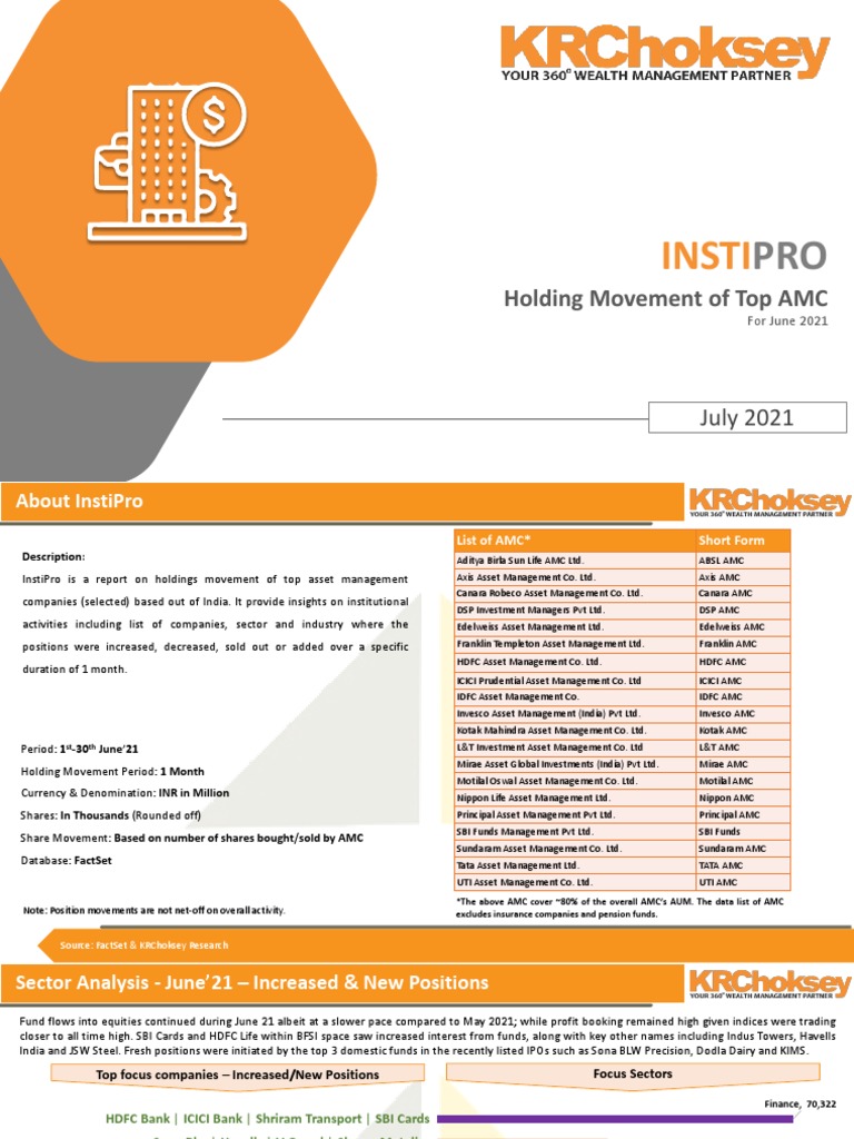 Holding Movement of Top AMC July | PDF | Investing | Stockbroker