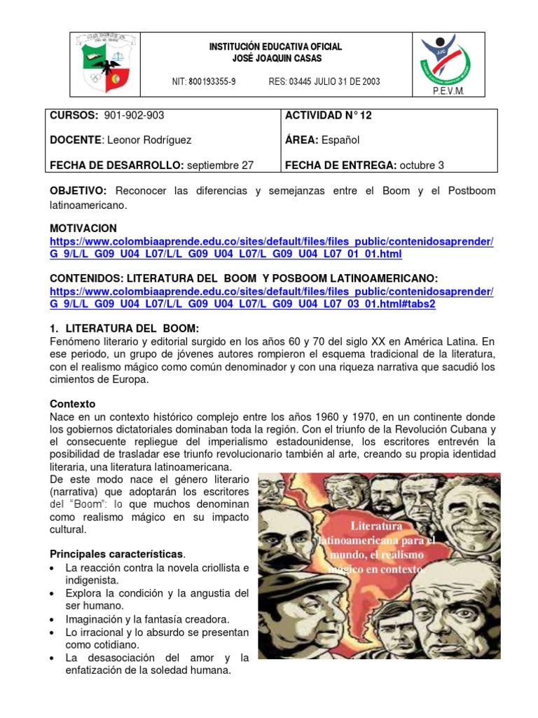 Act 12 Lit Del Boom Latinoamericano - Noveno | PDF | Realismo literario ...
