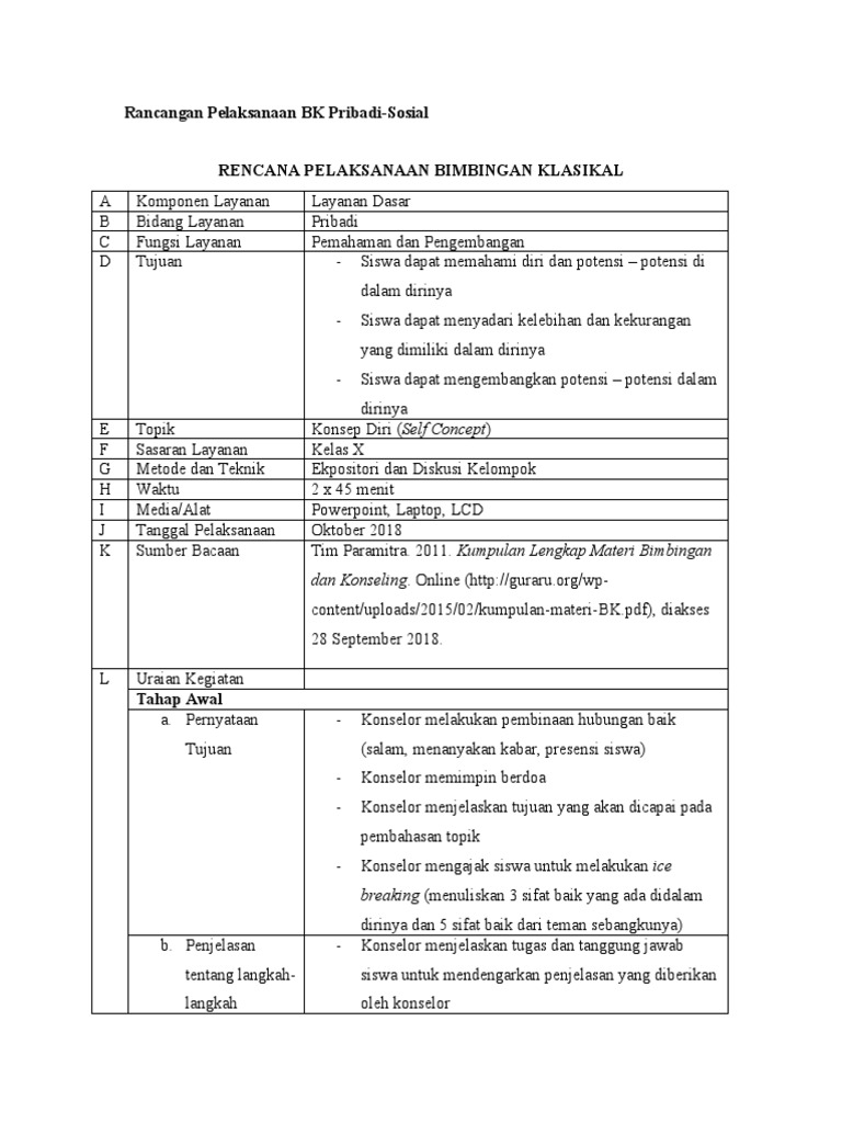Rancangan Pelaksanaan BK Pribadi | PDF