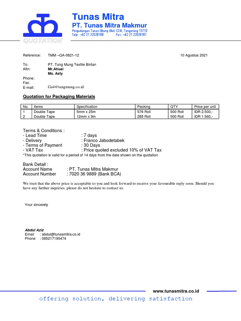 Quotation for Packaging Materials | PDF