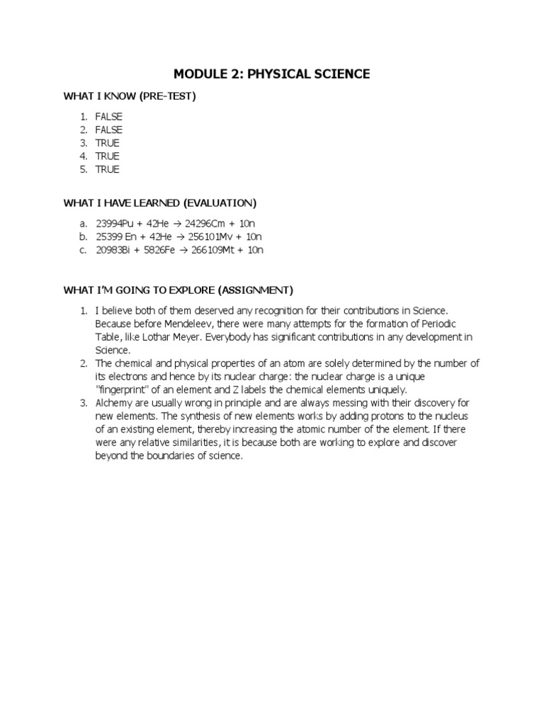 Physical Science Module 2 Overview | PDF