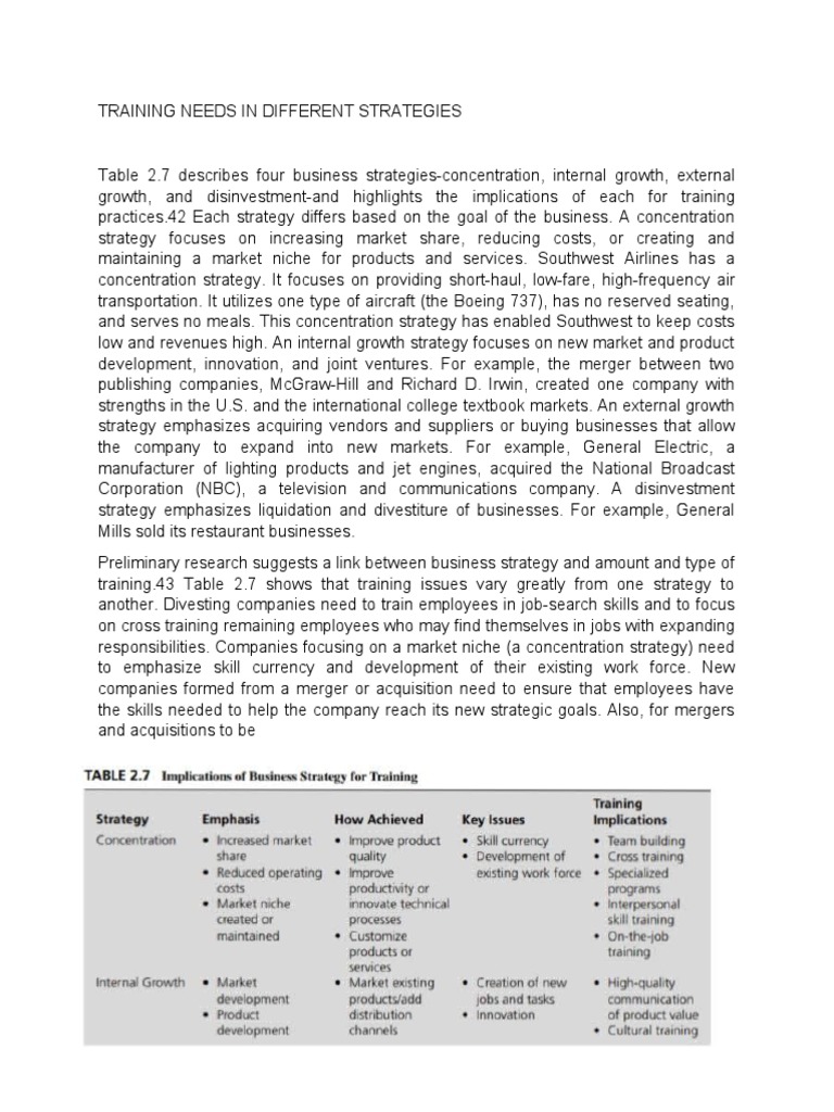 Training Needs by Business Strategy | PDF | Employment | Mergers And ...