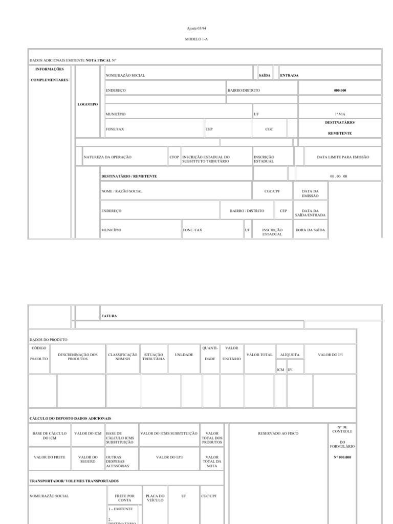 Nota Fiscal - Modelo 1-A | PDF | Recibo