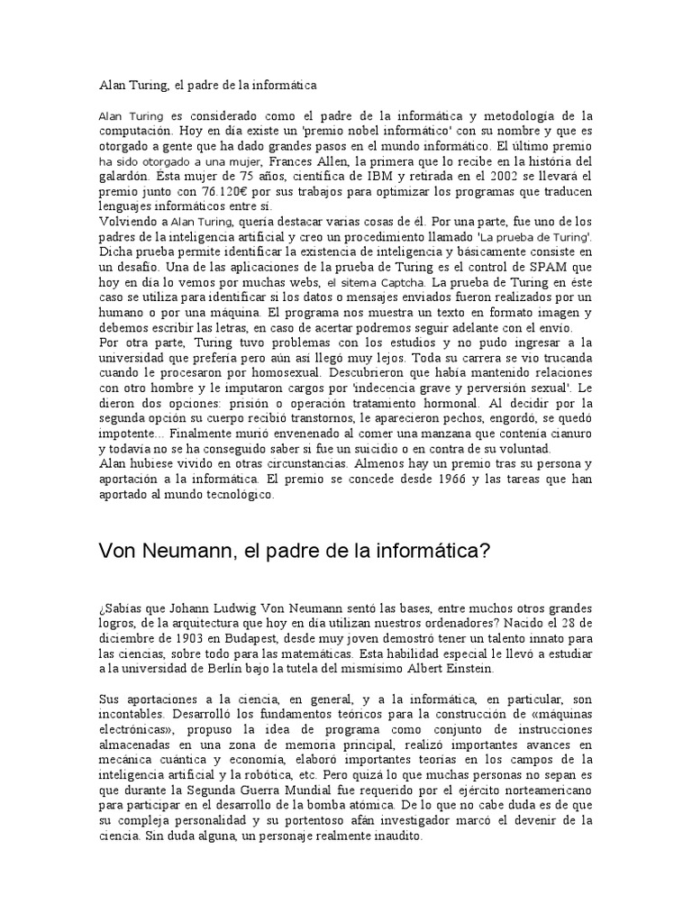 Padre de La Informatica | PDF | Alan Turing | Informática