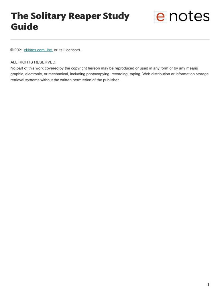 Enotes Solitary Reaper Guide | PDF | Poetry