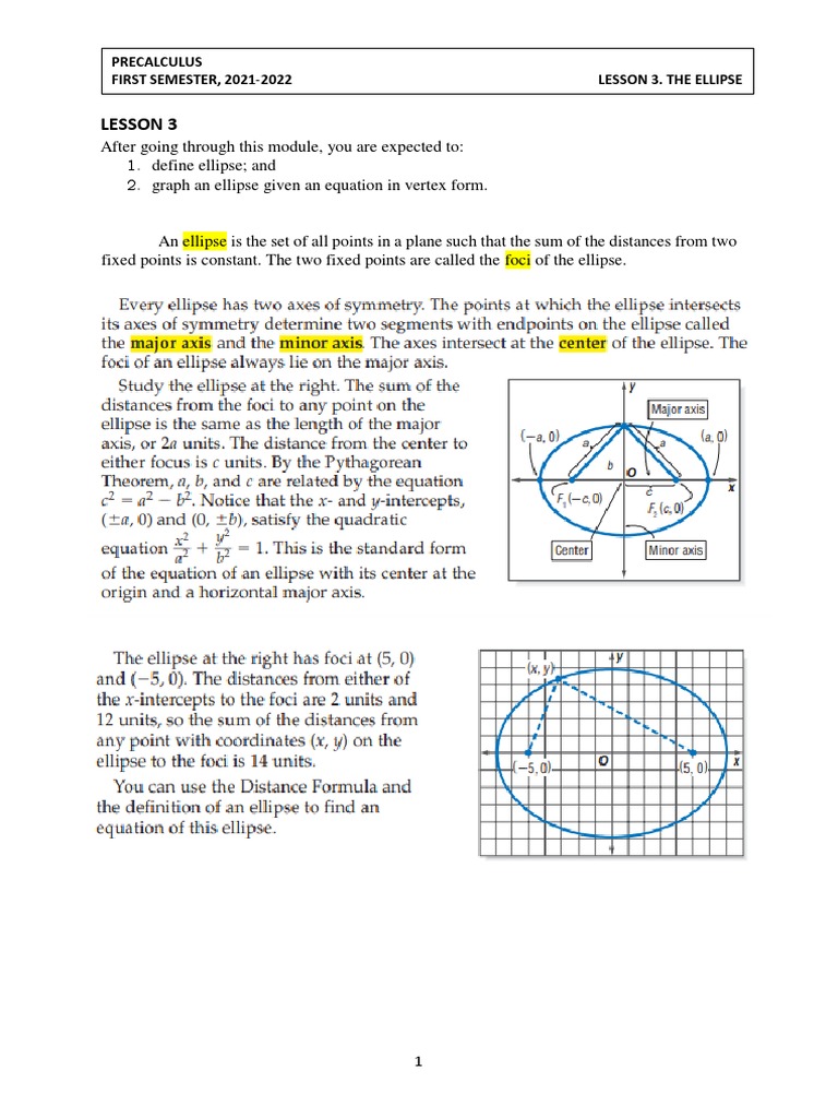 Lesson 3. The Ellipse | PDF | Ellipse | Mathematical Objects