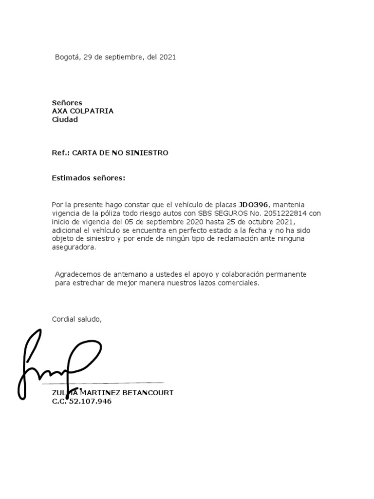 Carta de No Siniestro | PDF