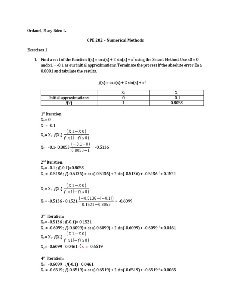 F (X) Cos (X) + 2 Sin (X) + X: CPE 202 - Numerical Methods | PDF | Mathematical Concepts ...