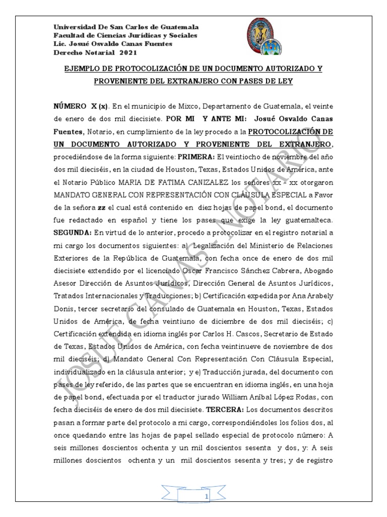 PROTOCOLIZACIÓN DE UN DOCUMENTO AUTORIZADO Y PROVENIENTE DEL EXTRANJERO, Propio | Descargar ...