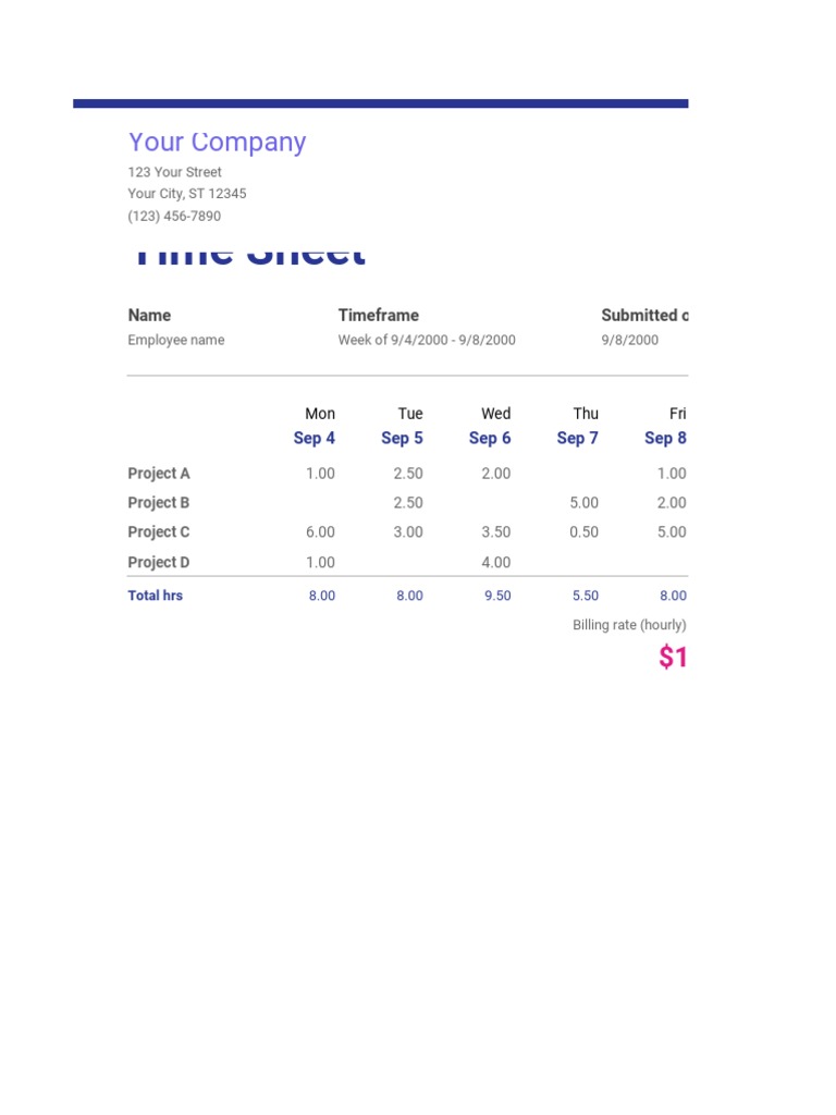 Weekly Timesheet Template PDF | PDF
