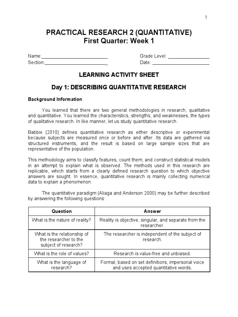 Las Week 1 To 4 Practical Research 2 PDF Free | Download Free PDF | Statistics | Quantitative ...