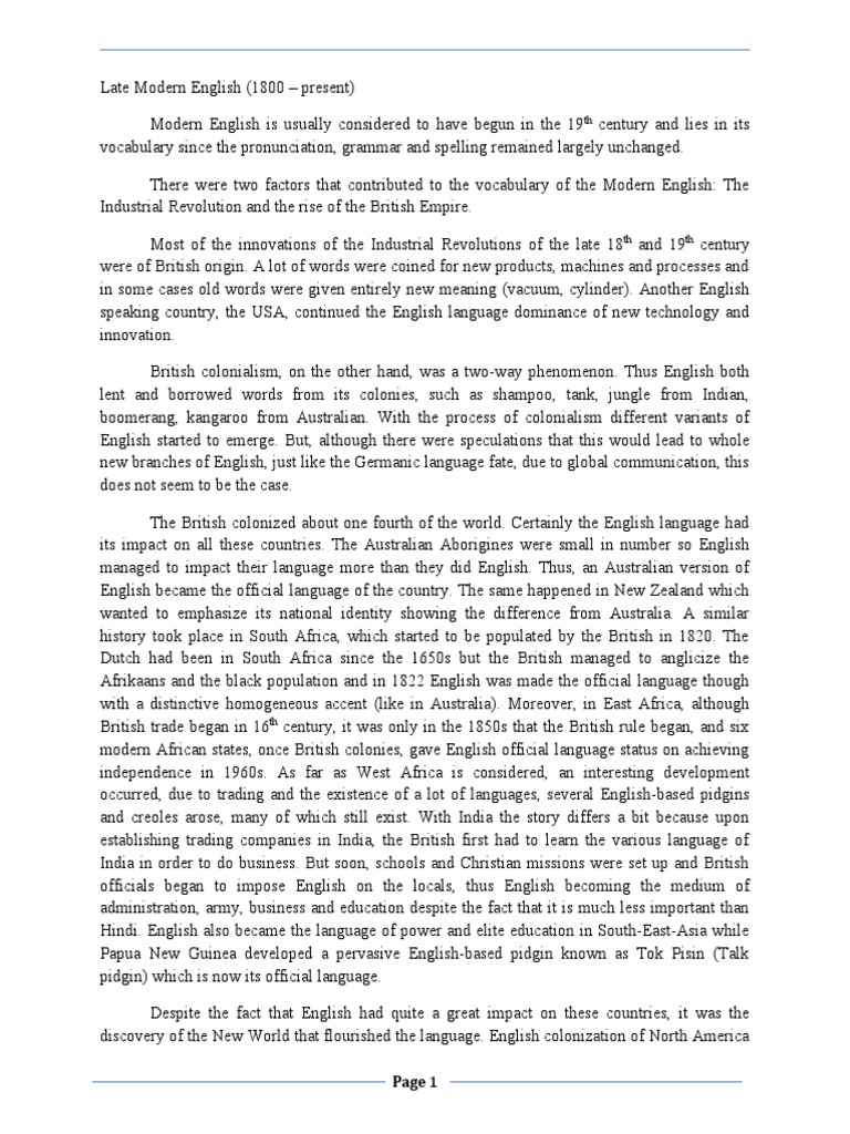 Late Modern English | PDF | English Language | British Empire