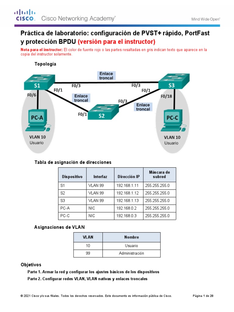 3.3.2.3 Lab - Configuring Rapid PVST+, PortFast, and BPDU Guard - ILM ...