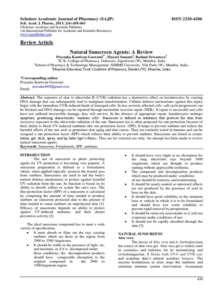 Natural Sunscreen Agents Review Article | PDF | Sunscreen | Ultraviolet