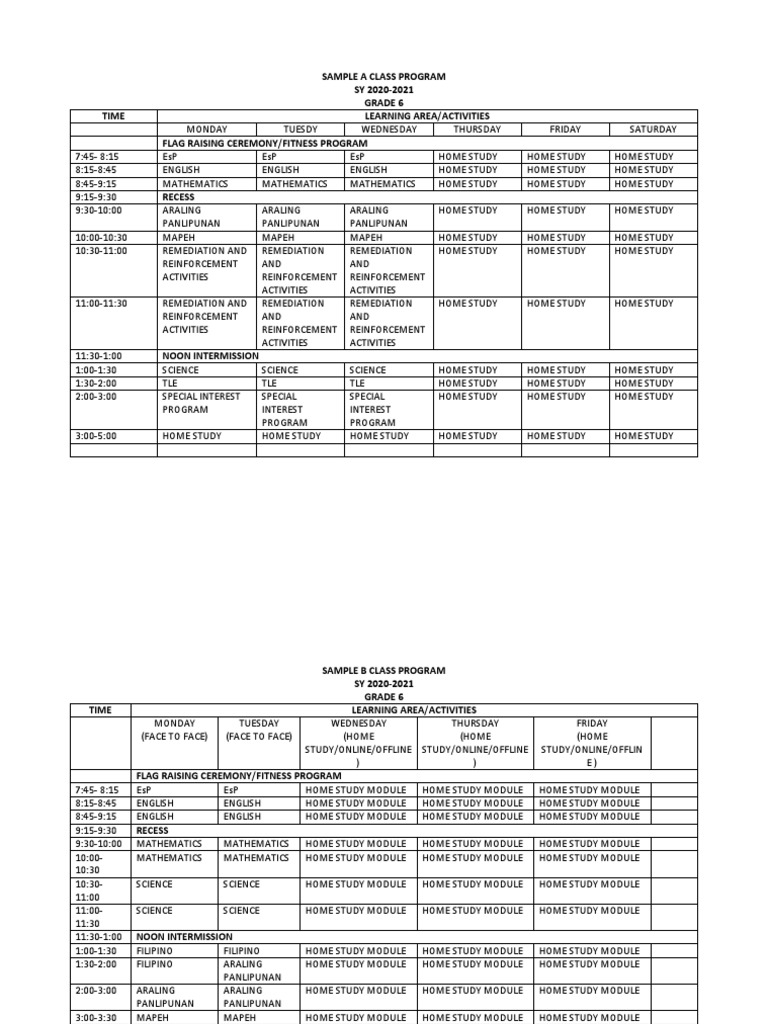 Grade 6 Class Program Overview | PDF