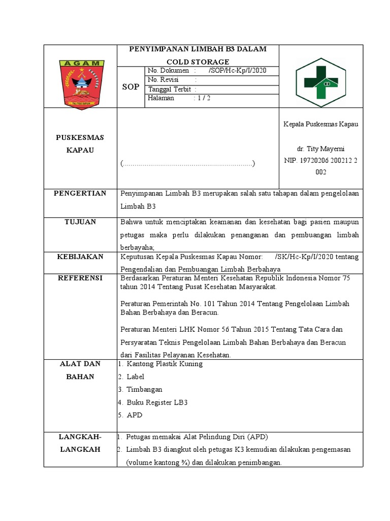 SOP Penyimpanan Limbah B3 di Cold Storage | PDF