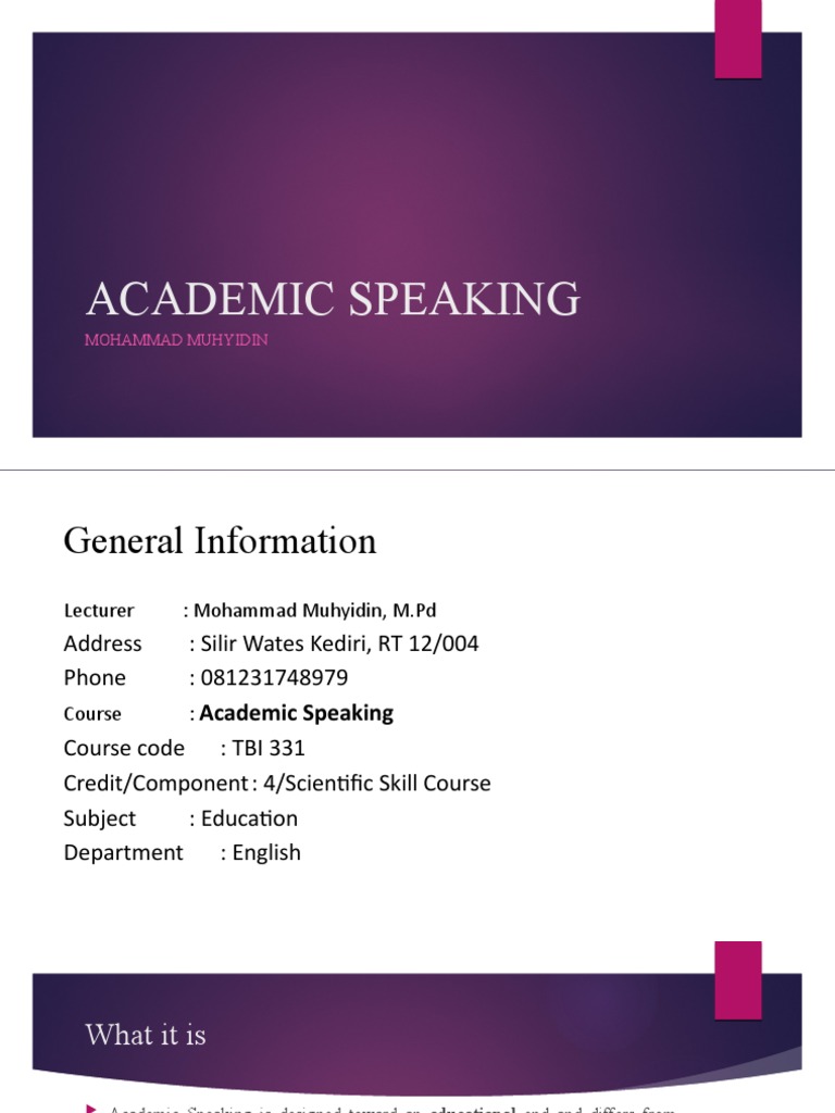 Academic Speaking | PDF | Fluency | Cognition