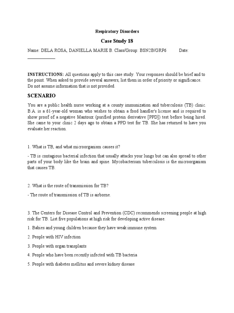 Case Study 18: Respiratory Disorders | PDF | Tuberculosis | Health Sciences