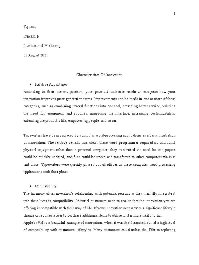 Characteristics of Innovation | PDF | Innovation | Invention