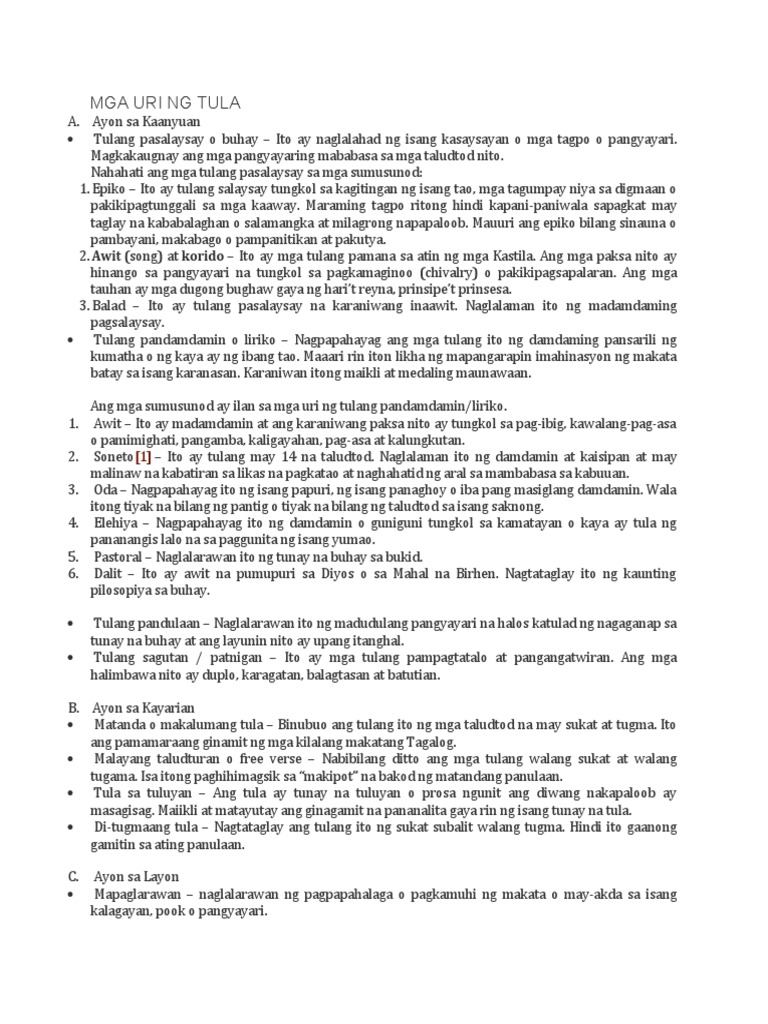 Mga Uri NG Tula | PDF