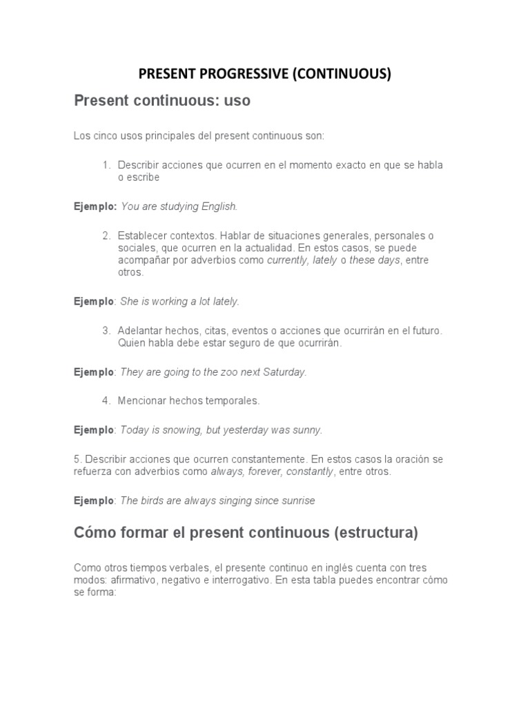 Estructura del Presente Progresivo | PDF | Verbo | Conjugación gramatical