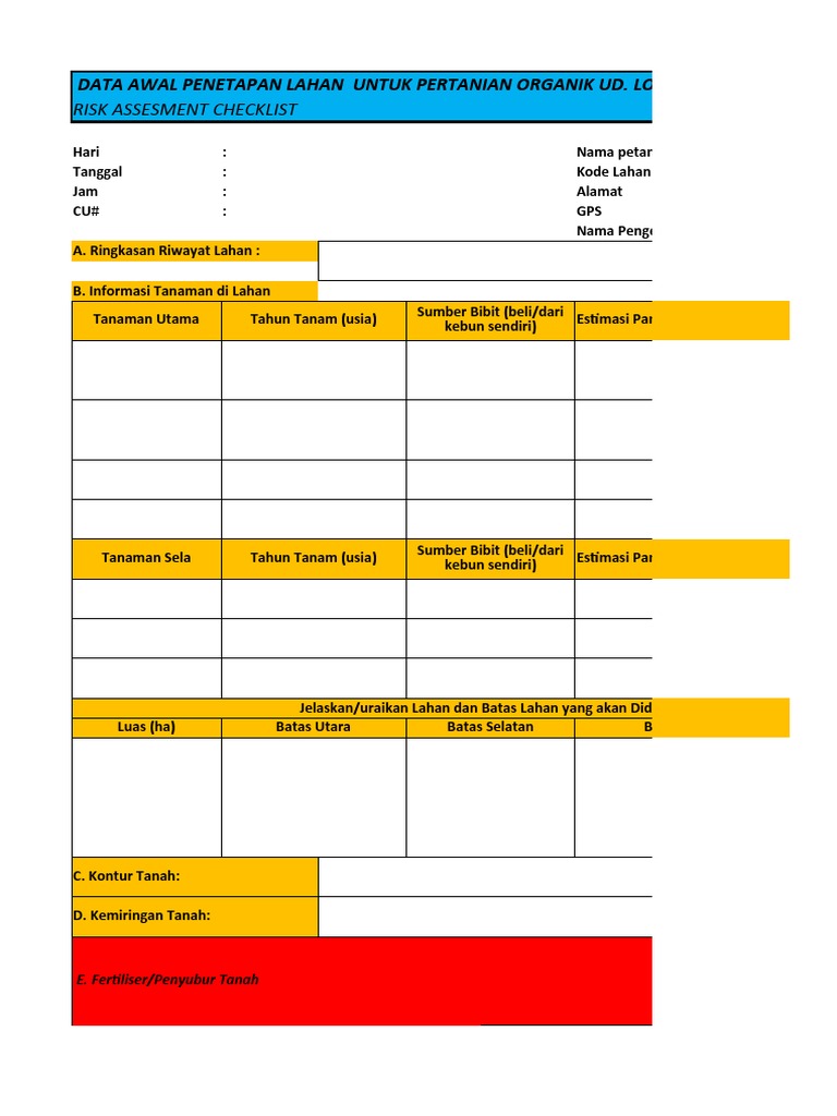 Assesment Risk Form | PDF | Teknologi & Rekayasa