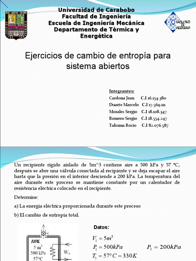 Ejercicios De Cambio De Entropia Para Sistemas Abiertos Pdf