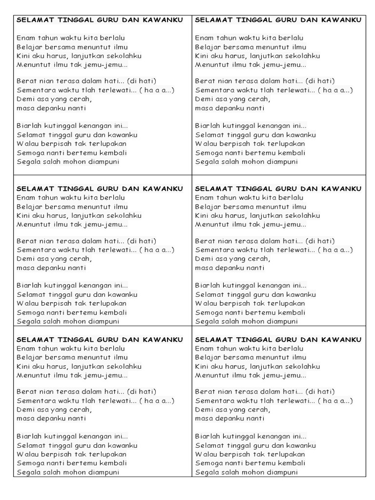 Selamat Tinggal Guru Dan Kawanku | PDF