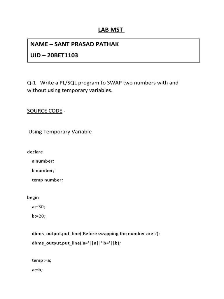Lab MST Name - Sant Prasad Pathak UID - 20BET1103 | PDF