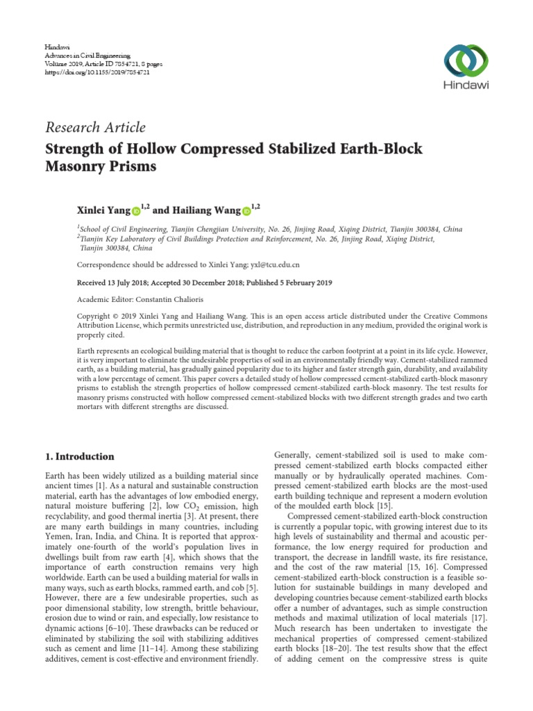 Strength of Hollow Compressed Stabilized Earth-Blo | PDF | Strength Of ...