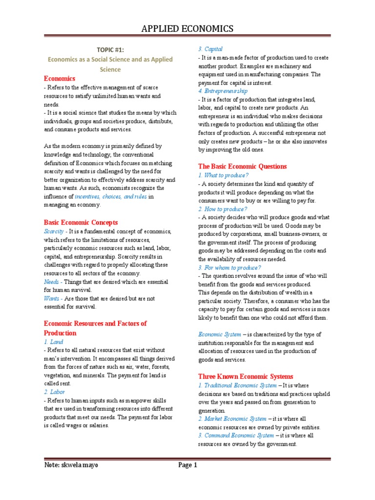 Applied Economics: Economics As A Social Science and As Applied Science ...
