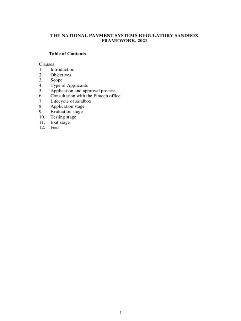The National Payment Systems Regulatory Sandbox FRAMEWORK, 2021 | PDF ... The National Payment Systems Regulatory Sandbox FRAMEWORK, 2021 | PDF ...