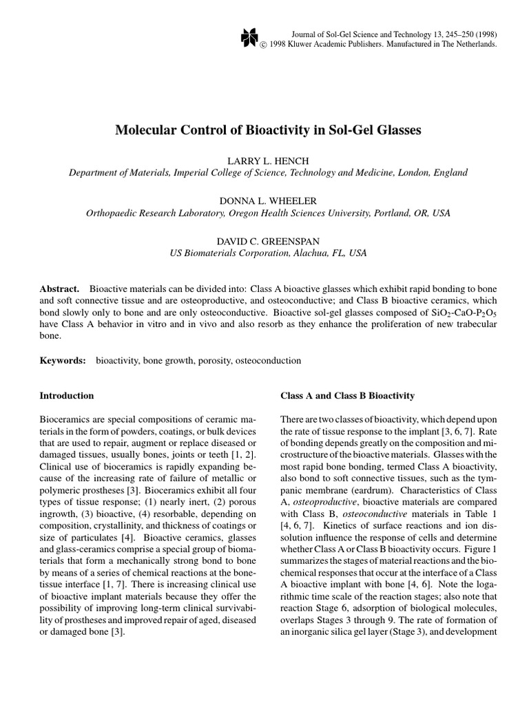 Molecular Control of Bioactivity in Sol-Gel Glasses | PDF | Bioceramic ...
