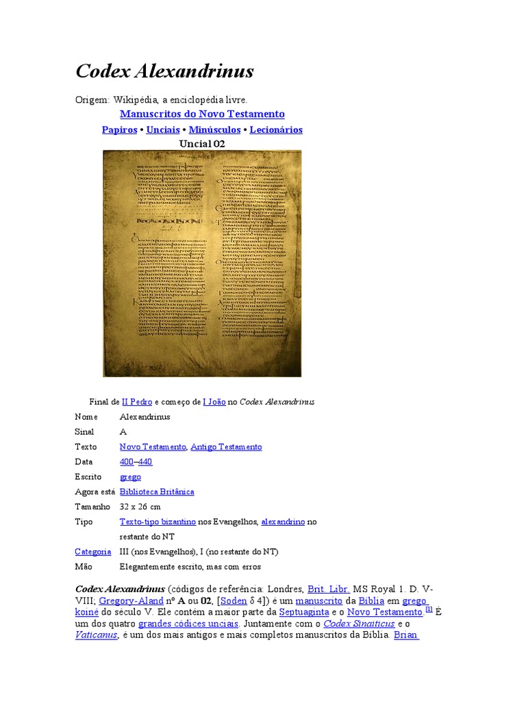 Codex Alexandrinus | PDF | Escrita | Crítica textual