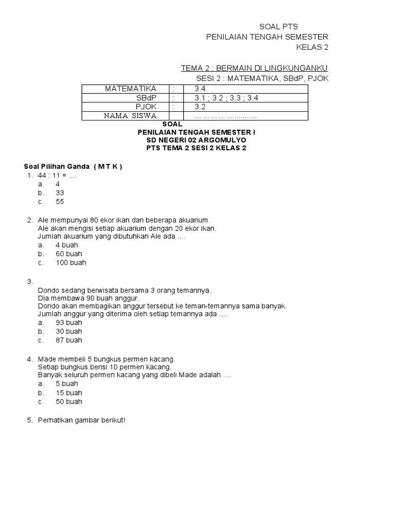 Soal Pts Kls II TM 2-2 | PDF | Metode & Bahan Ajar | Seni