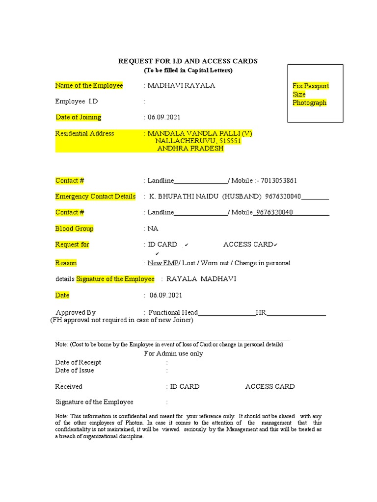 ID Card Form | PDF