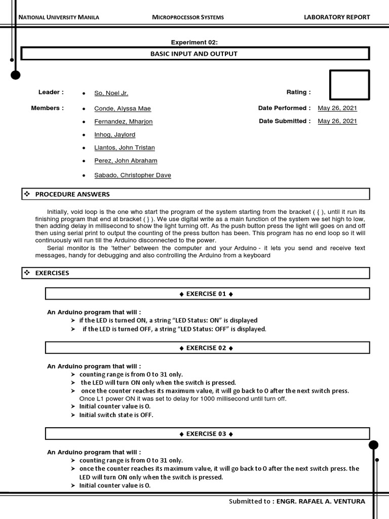 Basic Input And Output Procedure Answers Pdf Arduino Computer