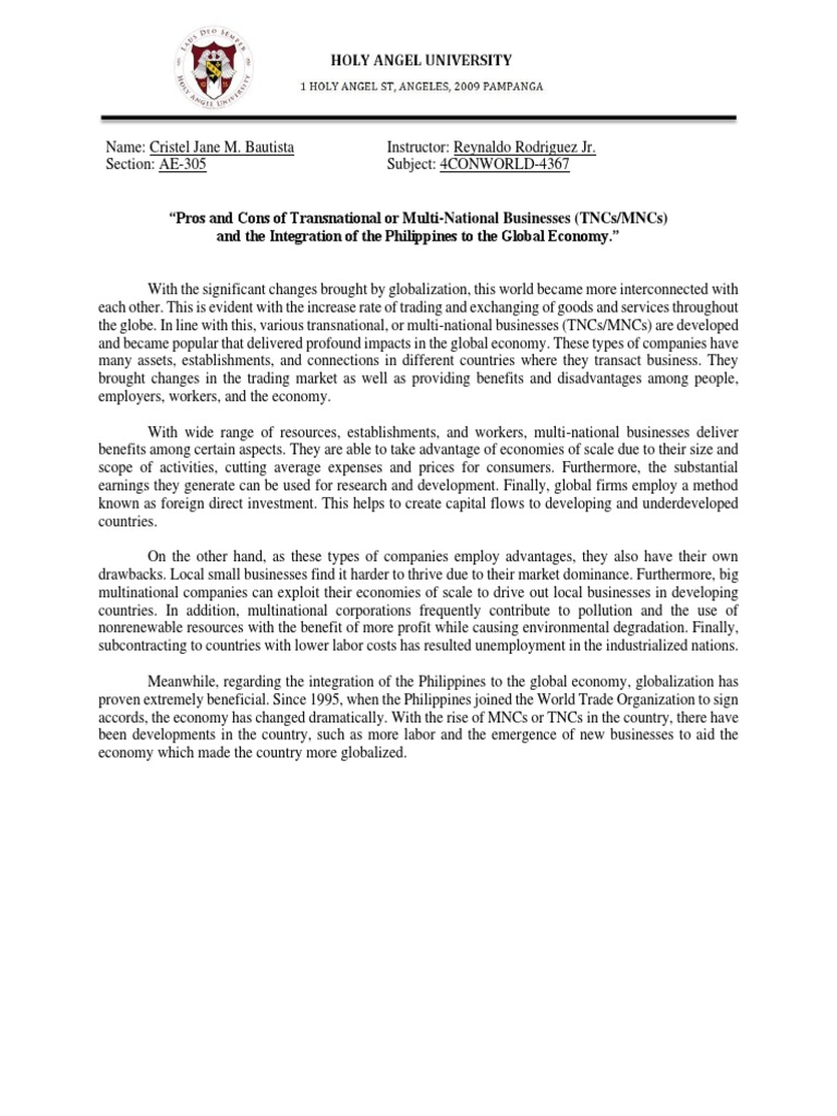 Pros and Cons of Transnational or Multi-National Businesses (TNCS/MNCS ...